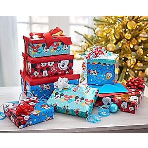 American Greetings Disney Christmas Wrapping Paper with Cut Lines Bundle, Mickey Mouse (3 Rolls, 105 sq. ft.)