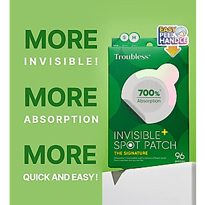 Troubless Invisible Pimple Spot Patch - 96 Ultra Thin Acne Patches - Easy Peel - 2 Sizes