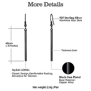 FOCALOOK Black Earrings for Women Hypoallergenic Minimalist Thin Drop Dangle Long Vertical Bar Earrings