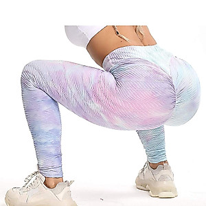 Bblulu Womens High Waist Ruched Butt Lifting Leggings Scrunch Textured Compression Yoga Pants Tie-Dyed Booty Workout Tights