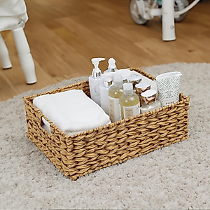 ORDELITE Wicker Basket, Baskets for Organizing, Plastic Storage Basket with Handles, Waterproof Woven Basket for Storage, Pantry Baskets-1 Pack (Brown)