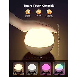 NexiGo Night Light, Portable One-Key Baby Bedside Lamp, RGB Changing Speed Adjustable & Dimmable, Rechargeable Touch Nursery Nightlight, for Kids Bedroom, Bathroom (Spherical)