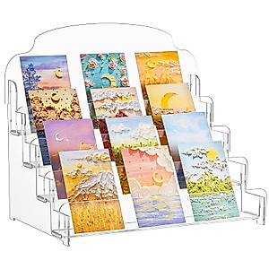Menkxi 4 Tier Acrylic Greeting Card Display Stand Portable Sticker Display Stand Card Display Rack Card Holder Postcard Organizer for Retail Counter Desk Stamp Mail Photos Storage (Clear,Large)