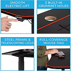 Stand Steady Tranzendesk Power | 63in Electric Gaming Desk | Extra Large Height Adjustable Electric Standing Desk | Ergonomic Computer Desk with 3 Monitor Mount Grommet Holes & Full Size Mouse Pad