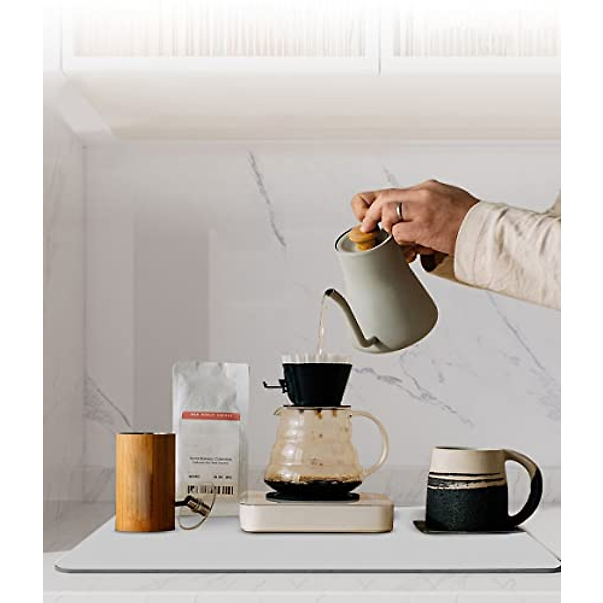 Coffee Mat - Hide Stain - Bar Accessories Fit Under Coffee Maker Machine for Countertops - Absorbent Dish Drying Mat for Kitchen Counter, 15.7“x19.7", White