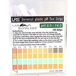 Plastic pH Test Strips, Universal Application (pH 0.0-14.0, 0.5 pH Intervals), 100 Strips