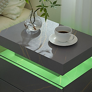 Cubehom LED Nightstands Set of 2, Modern End Table with 2 Drawers, End Tables for Living Room Bedroom Grey