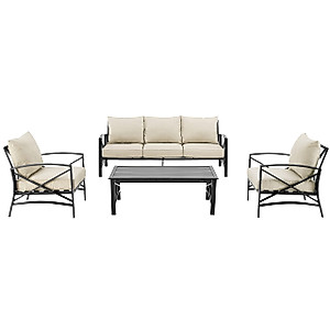 Crosley Furniture Kaplan 4-Piece Outdoor Sofa Patio Furniture Set, Conversation Sets for Porch, Deck, Oiled Bronze with Oatmeal Cushions