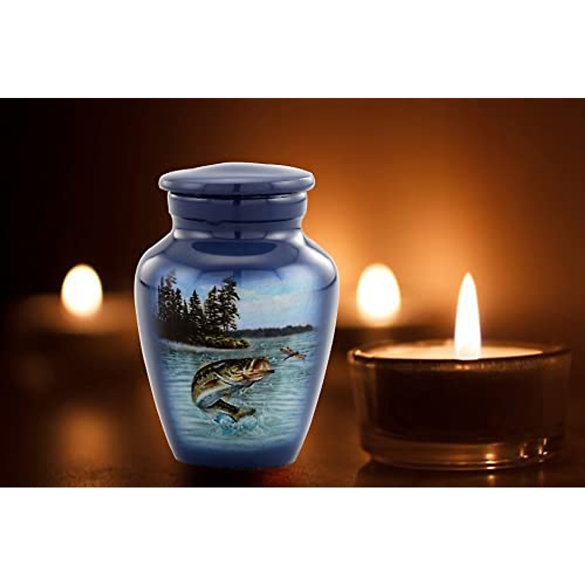 Immortal Memories Bass Fishing Keepsake Urn - Bass Fish Keepsake Cremation Urn for Ashes - Mini Fishing Urn - Handcrafted Bass Fish Sharing Urn Blue BU-K 0