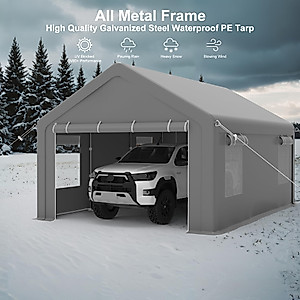 GarveeLife 10x20ft Carport Heavy Duty, Portable Garage with 2 Doors + 4 Window, Upgraded Carport with Reinforced Steel Poles, Uv Resistant Waterproof Tarp, Portable Carport for Car, Truck, Boat