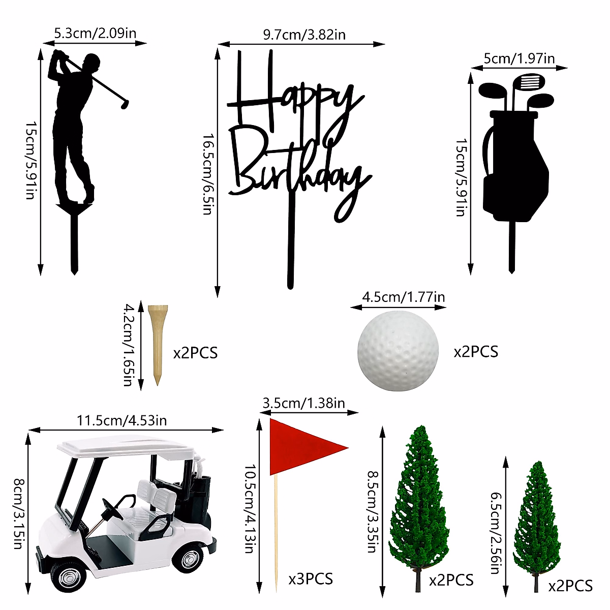 Golf Cake Decorations Golf Cart Cake Toppers Heading for The Green Cake Topper for Golfers with Cart Flag Golf Ball for Golf Theme Party Supplies (White)
