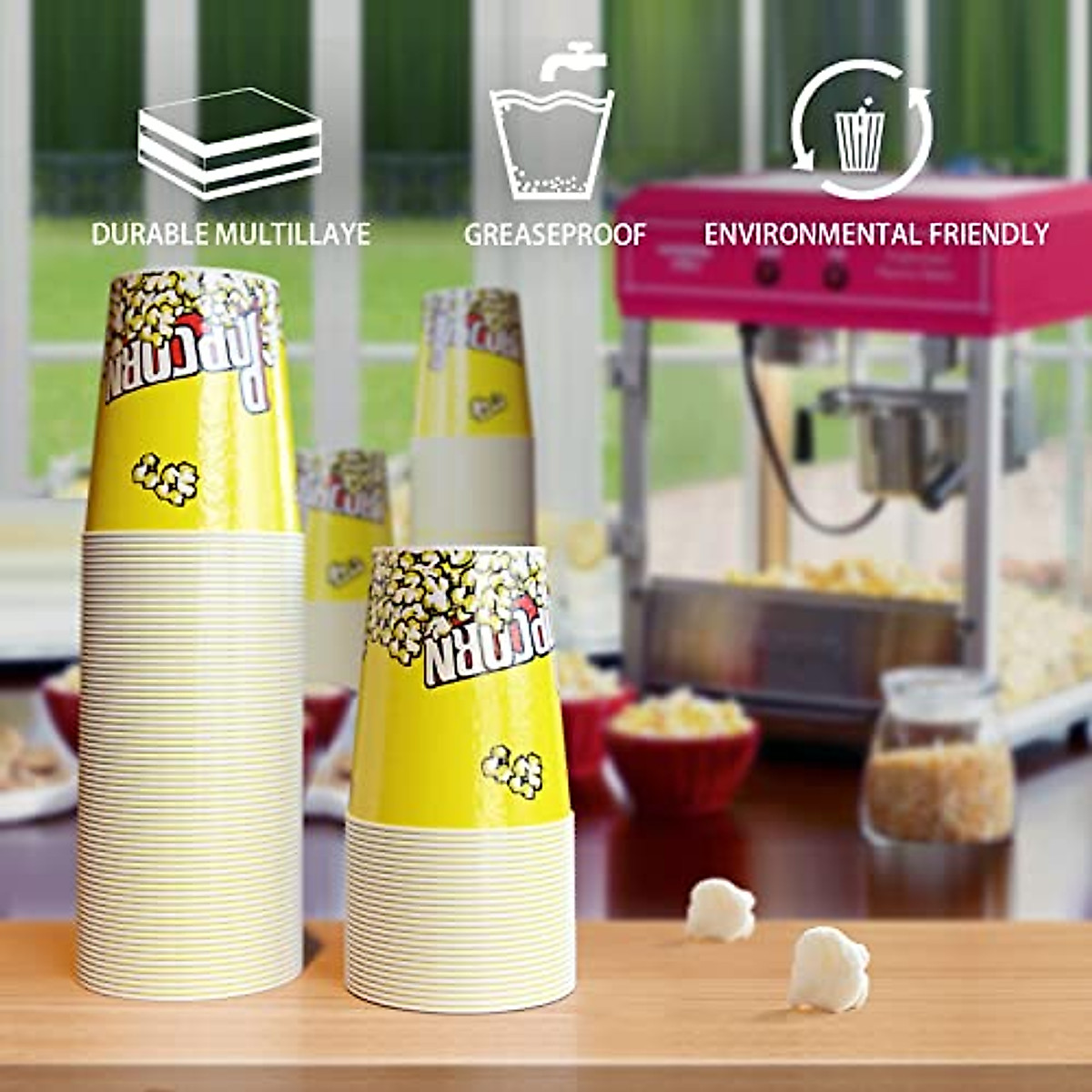 EGGKITPO 32 Oz Popcorn Buckets 50 Pack Retro Style Disposable Popcorn Box Grease Resistant Small Popcorn Holer for Home Movie Night Birthday Christmas Concession Stands Popcorn Bars