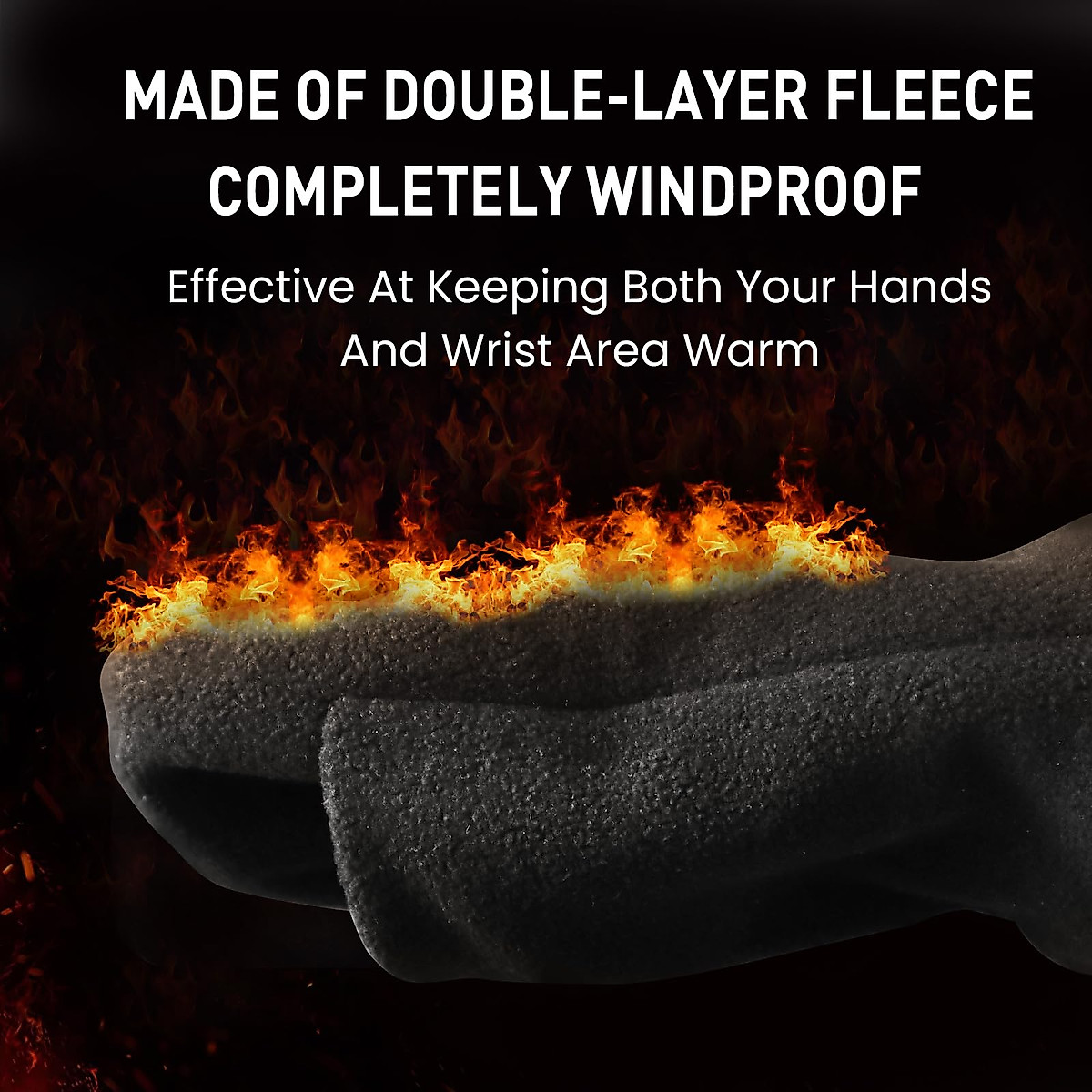 FINGER TEN Winter Golf Gloves Men Mitts Mitten Warm Fleece in Pair, Pull Up Fit Soft Comfortable Set (Black, X-Large)