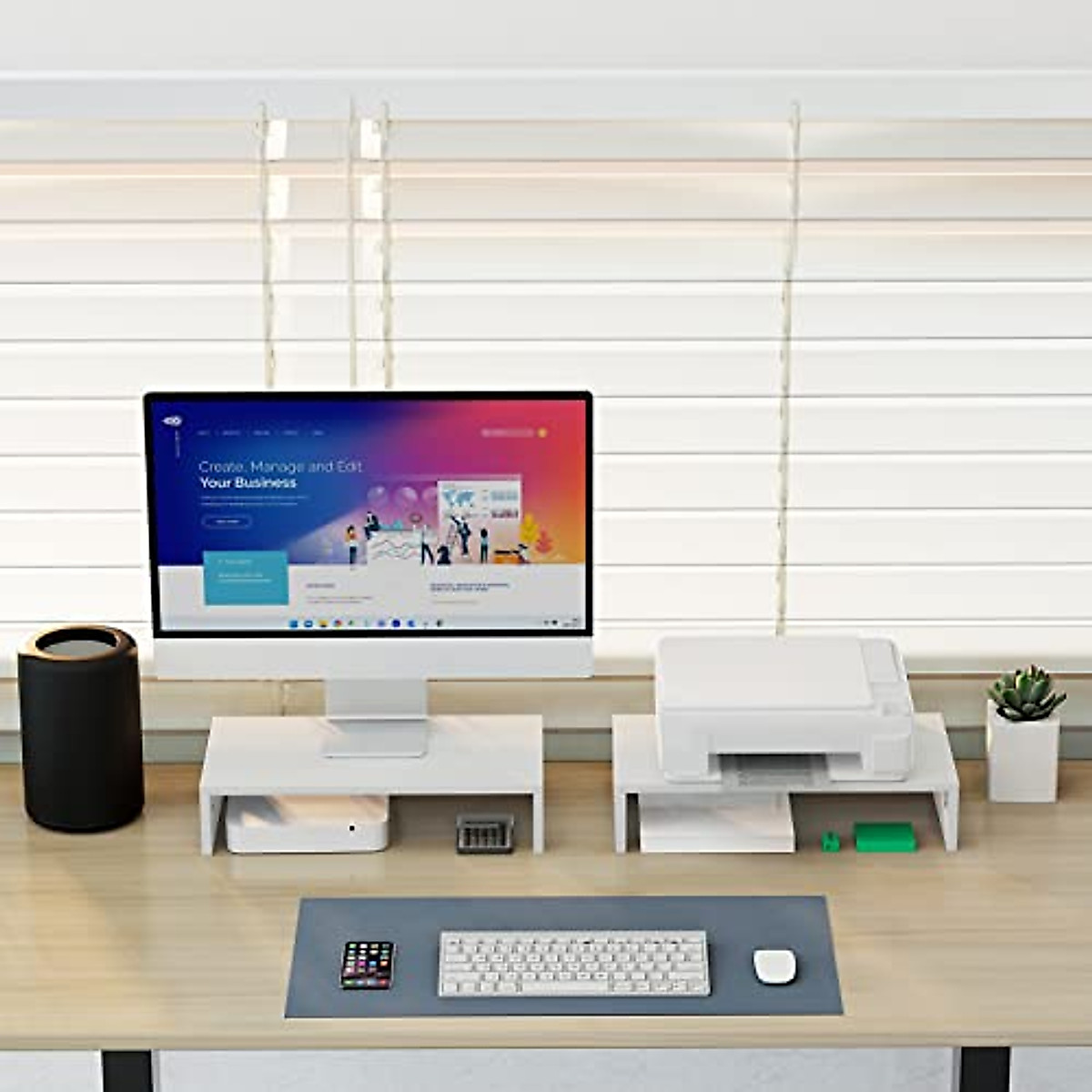 Zimilar 2 Pack Monitor Stand Riser, Wood Monitor Riser for 2 Monitors+Zimilar 20 inch Large Monitor Stand Riser with Phone Stand, Crystal Acrylic Monitor Stand with Keyboard Storage