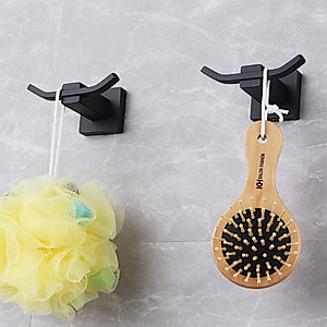 GERZWY Bathroom Matte Black Coat Hook SUS 304 Stainless Steel Double Towel/Robe Clothes Hook for Bath Kitchen Contemporary Hotel Style Wall Mounted 2 Pack EG1508-BK