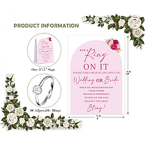 Pink Floral Don't say Bride or Wedding Game, Put a Ring on It Bridal Shower Game with 50 Fake Rings, Modern Bridal Shower Decorations, Wedding Shower or Bachelorette Party Supplies - 05