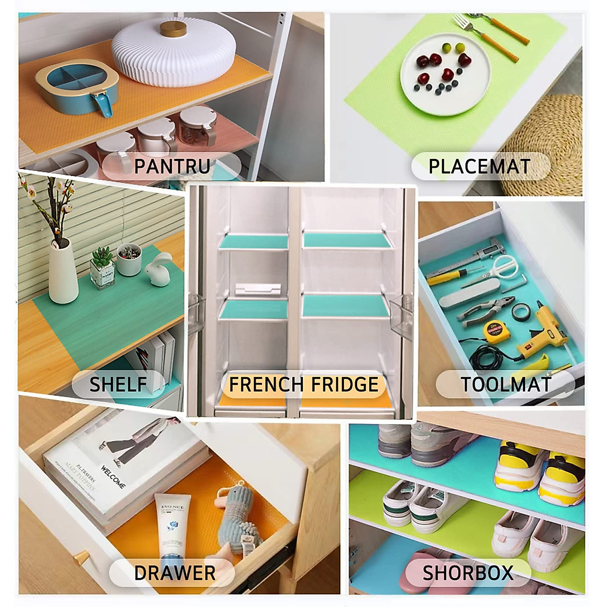 8 Pcs Refrigerator Liners,Washable Cuttable Refrigerator Liner Fits Any Refrigerator Size,Home Kitchen Gadgets Accessories for Non-Slip Waterproof Refrigerator Liner Drawer Table Mat Utensil Coaster
