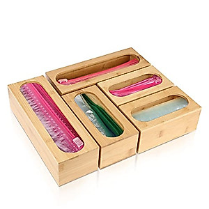 WICHEMI Food Bag Storage Organizer - Bamboo Bag Container Dispenser for Kitchen Drawer Food Storage Bag Holders Compatible with Ziplock, Gallon, Quart, Sandwich, Snack, Candy Variety Size Bags