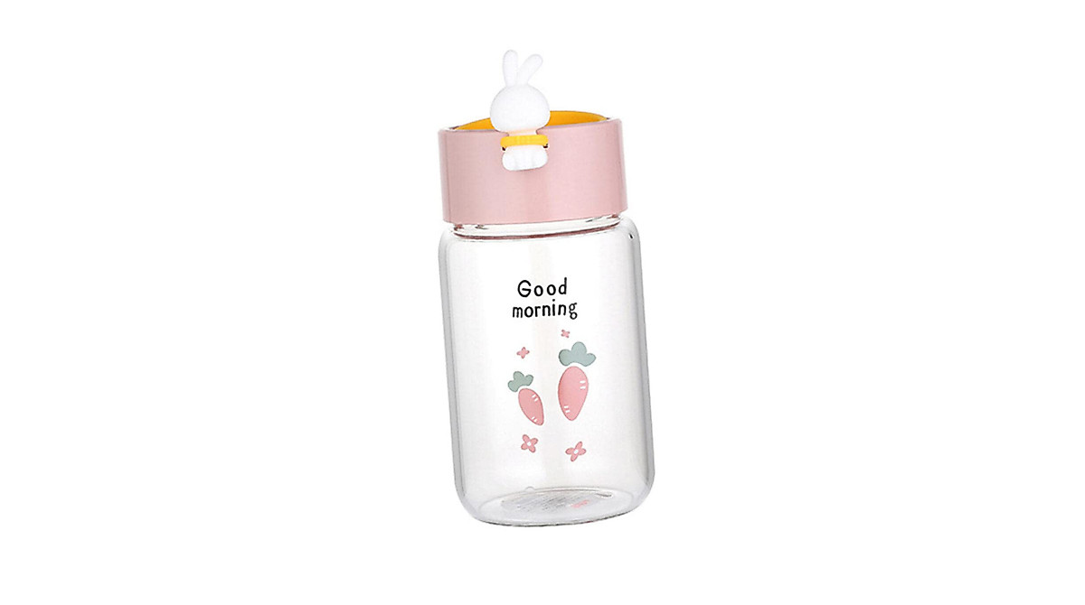Cute Rabbit Glass Water Bottle with Lid - Durable 340ml