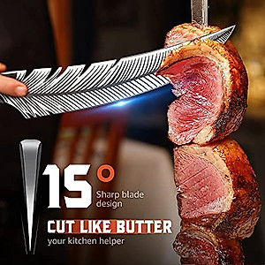 Huusk Japan Knife, Sharp Feather Knife Hand Forged Viking Knife High Carbon Steel Butcher Knife Boning knife for Meat Cutting Japanese Chef Knives Cooking Knife with Sheath for Kitchen Outdoor Camping