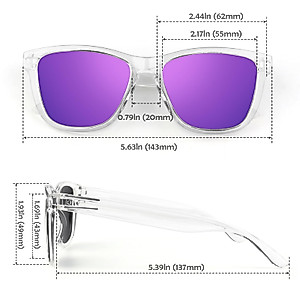 LINVO Polarized Sunglasses for Women Men, Clear Frame Colorful Mirrored Sun Glasses with UV Protection