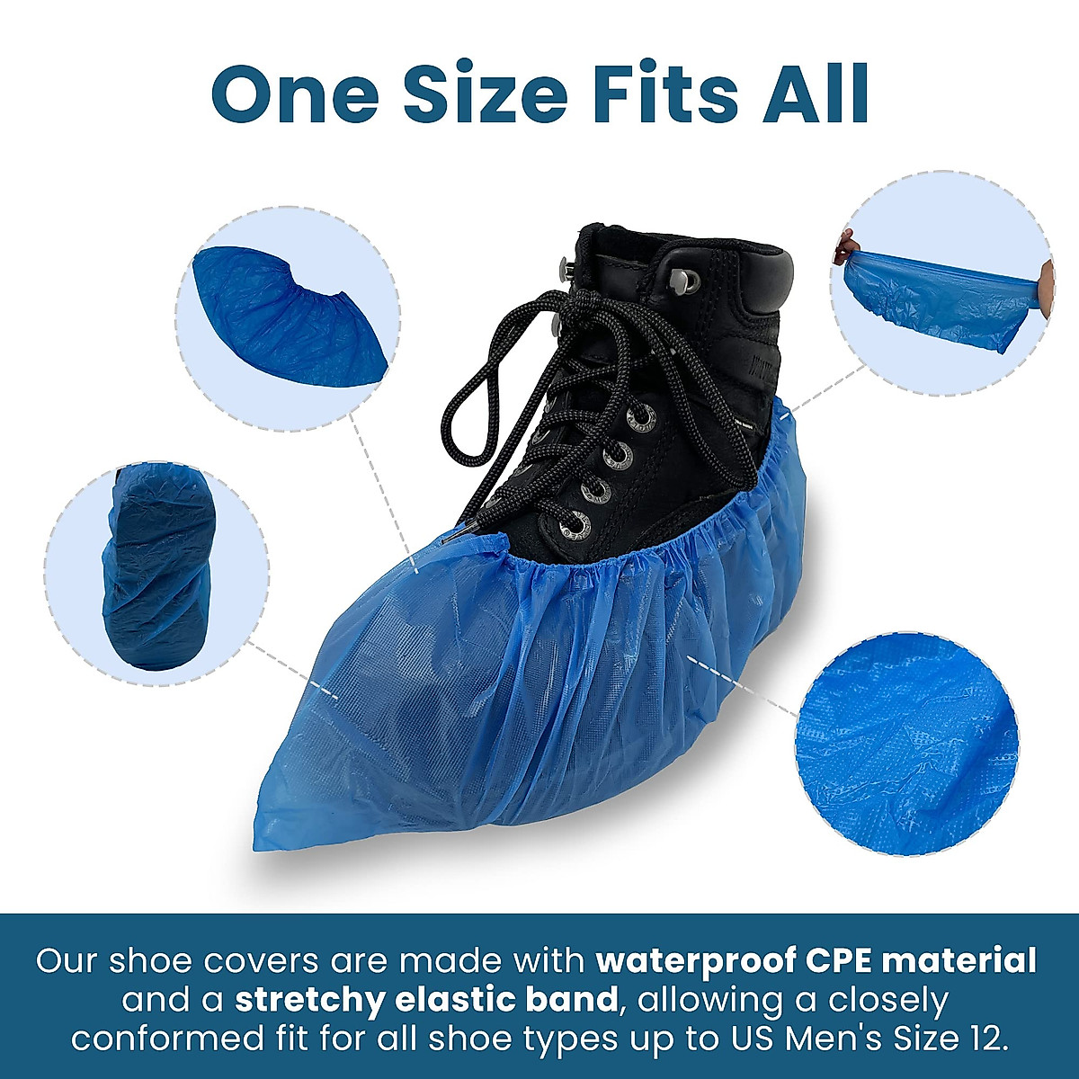 Reli. Shoe Covers, Disposable | 50 Pack (25 Pairs) - One Size Fits All | Non Slip, Disposable Shoe Covers for Indoors | Disposable Booties Shoe Protector - Waterproof, Plastic Single Use | Blue