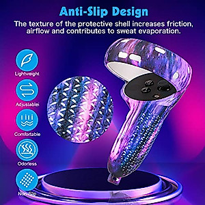 Relohas Accessories for Oculus Quest 2, VR Accessory Set for Meta Quest 2, Include Controller Grip Leather Cover, VR Shell Cover, Face Cover, The Best Gifts for Christmas and Halloween(Galaxy Purple)