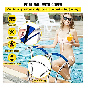 VEVOR Pool Handrail, 2Pack 30"x30" Swimming Pool Stair Rail, 304 Stainless Steel Stair Pool Hand Rail Rated 375lbs Load Capacity, Pool Rail with Quick Mount Base Plate, and Complete Mounting Accessory