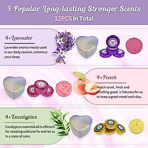 Shower Steamers Aromatherapy, Natural Organic 12-Pack Lavender Eucalyptus & Peach Shower Tablets, Women Relaxing Bath Spa Gift Set, Heart-Shaped Tin Box Shower Fizzies for Party, Birthday, Christmas