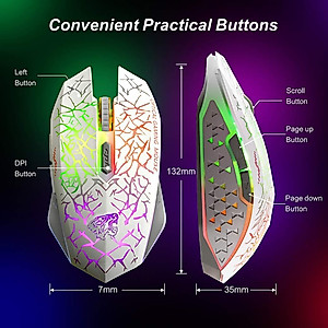 VEGCOO C10 Wireless Gaming Mouse, Rechargeable Gaming Mouse, Silent Optical Mice with 2.4G USB Receiver, 3 Ajustable DPI, 7 Colorful LED Lights for Gamer (White)