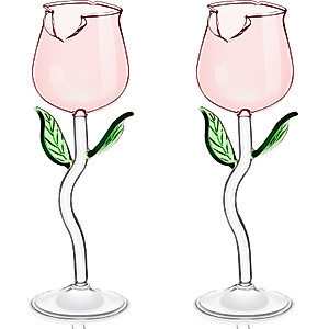 2 Pack Creative Rose Wine Glasses 6oz Crystal Red Wine Glasses Rose Flower Goblet Wine Cocktail Juice Glass for Party Bar Wedding