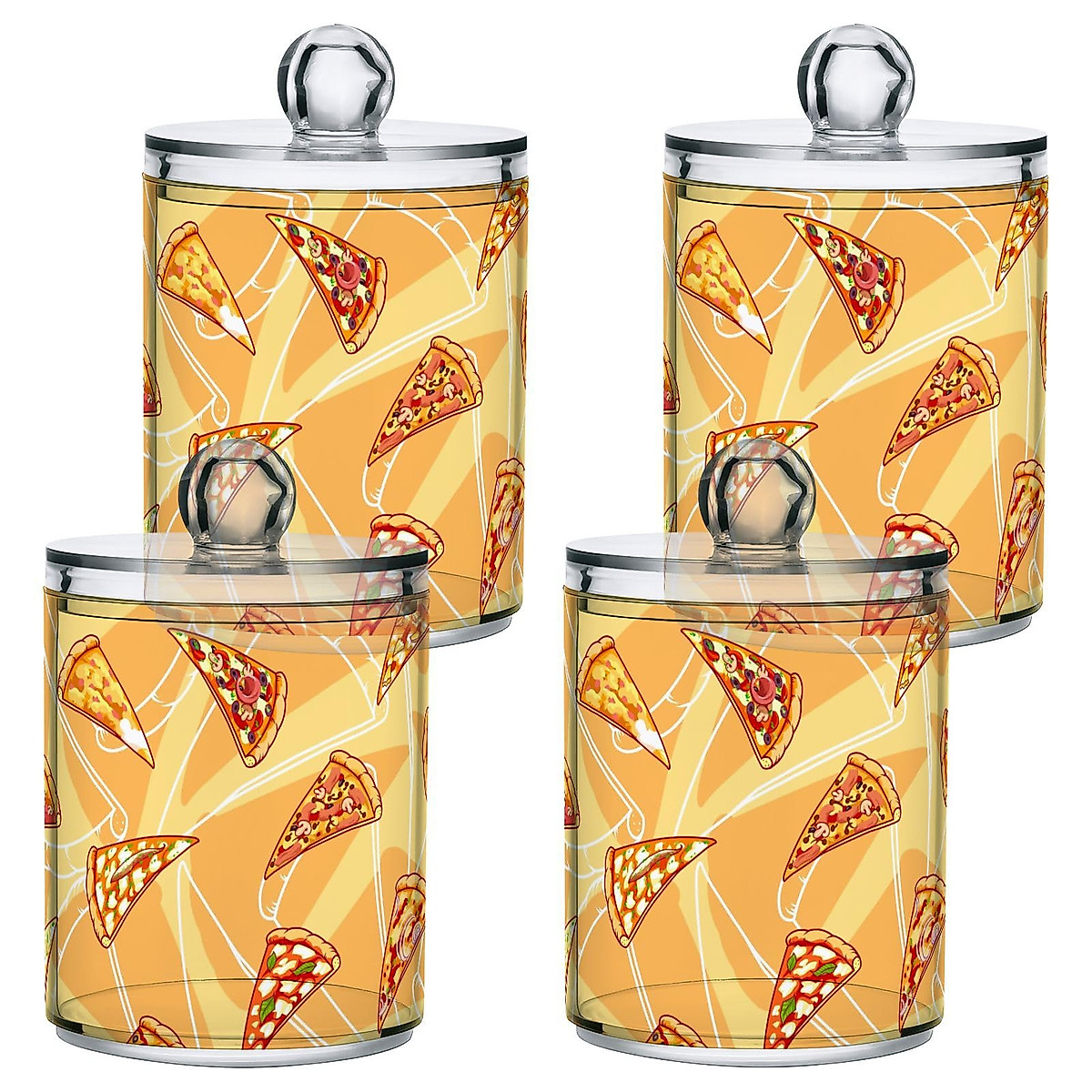 GEDAKO Qtip Holder with Lid Set, 10oz Clear Glass Canister Apothecary Jars Bathroom Organizers Storage Accessories Vanity Containers Delicious Food Pizza