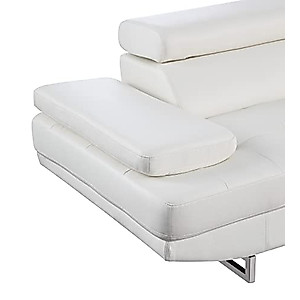 Blackjack Furniture Union Modern Faux Leather Sofa with Adjustable Headrests, Chaise, Elegant Tufted Seat, High-Density Foam and Stainless Steel Legs, Right Facing Sectional, White