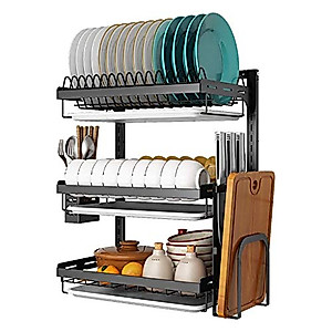 FEHUN Sinks,Kitchen Wall-Mounted 3-Layer 201 Stainless Steel Drain Rack,Storage Rack