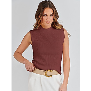 ANRABESS Womens Summer Sleeveless Tops Casual Mock Neck Loose Fit Knit Lightweight Sweater Pullover Top Maroon-XL