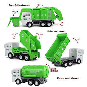 Y.L. DOYMX Toy Garbage Truck - Trash Truck Toys w/Play Mat, 4 Pcs 6 Inch Friction Powered Small Garbage Truck Toy, 8 Signposts, 4 Trash Bins with 108 pcs Trash Cards for Boys Age 3+ Toddlers Kids Gift