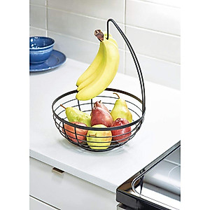 InterDesign Austin Metal Wire Fruit Bowl with Hanger Centerpiece for Kitchen and Dining Room Countertops, Tables, Buffets, Refrigerators, 10.78" x 10.78" x 7.9", Matte Black