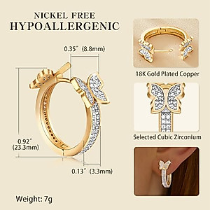 Richapex Women's Small Gold Butterfly Hoop Earrings, Hypoallergenic, Dainty, Lightweight, Easy to Wear