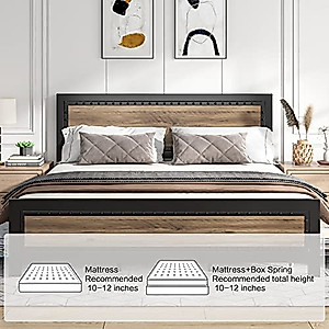 Keyluv King Size Bed Frame with 4 Storage Drawers, Rivet Modern Headboard and Footboard Platform Bed with Solid Wood Slats Support, No Box Spring Needed, Metal Frame Mattress Foundation Noise-Free