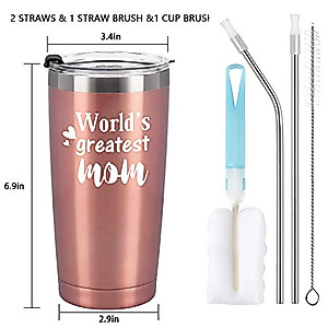 Cpskup Mother's Day Gifts-World's Greatest Mom Travel Tumbler Cupcake Socks Set, Mother's Day Birthday Gifts for Mom Mother Mama New Mom, 20oz Insulated Stainless Steel Tumbler with Lids, Rose Gold