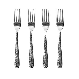 4 Piece Hammered Stainless Steel Handled Flatware/Silverware for Dinner, Dessert, Salad, Appetizer by Home Basics | Home, Kitchen, Restaurant (DINNER FORK)