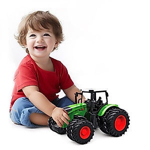 PERKPUTOE Tractor Toy, 1/24 Scale Toy Tractor 8-Wheels Farm Skid Tractor Truck Car 8 Free-Wheels Toy for Kid Age 3+ Christmas Birthday Gift