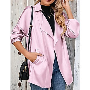 Zeagoo Womens Blazers for Work Professional Satin Oversized Blazer Jackets with Pockets,Pink Purple Small