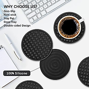ME.FAN Silicone Coasters [6 Pack] Coasters for Drinks - Star Drinking Coasters with Holder - Cup Mat - Thickened, Non-Slip, Non-Stick, Deep Tray - Prevents Furniture and Tabletop Damages Black
