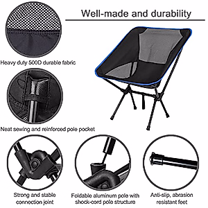 Tmshx Portable Folding Camping Chair, Lightweight and Compact Outdoor Chair, Suitable for Outdoor Activities, Hiking, Camping, Picnic Camping Chair with Portable Storage Bag