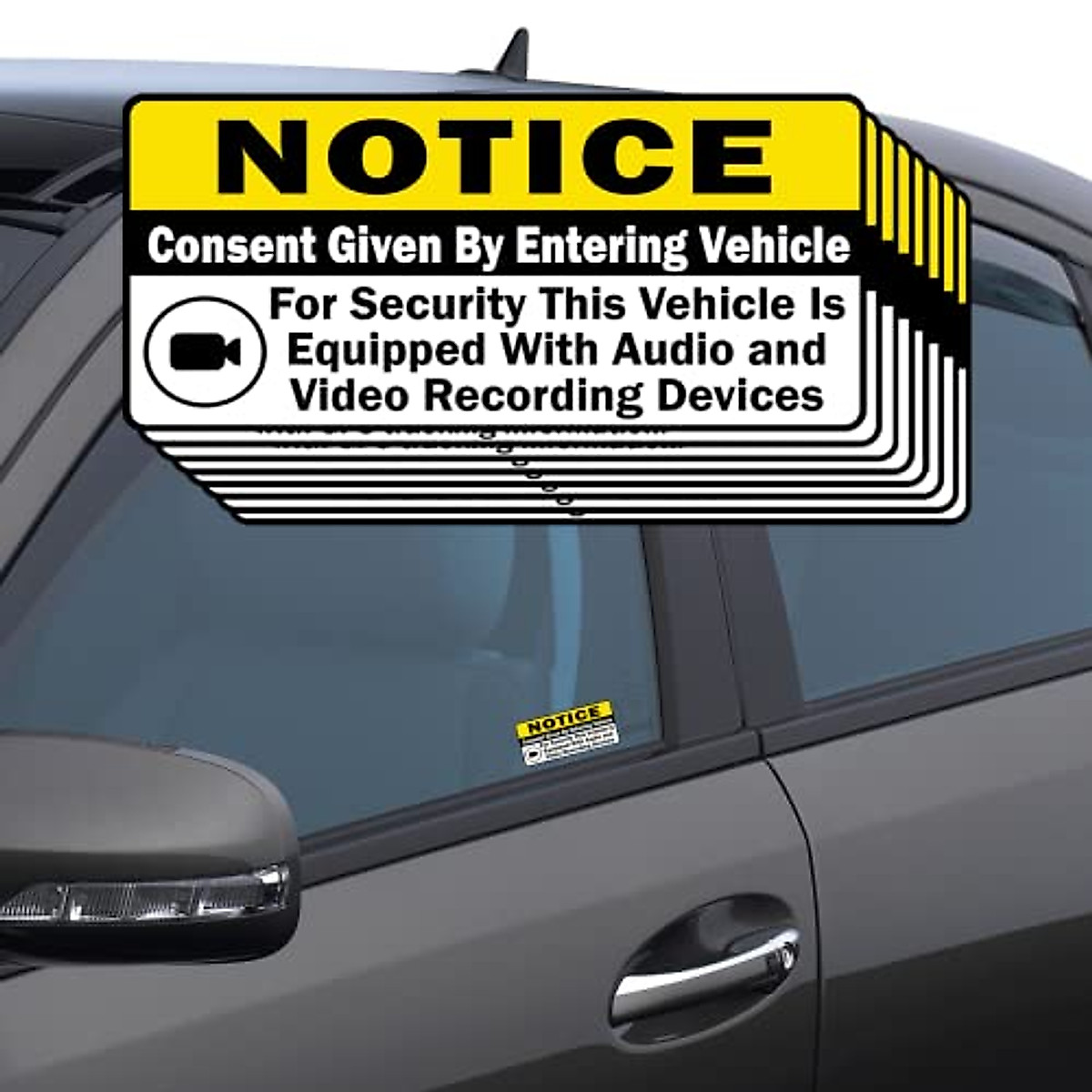 TOTOMO (Set of 8) Notice Audio and Video Recording Consent Stickers - 3" x 1.5" Self Adhesive Signs (4pc Front Adhesive & 4pc Back Adhesive Stickers) Dashcam Warning Decal