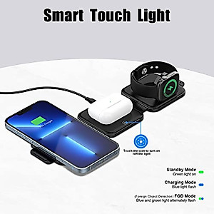 Wireless Charger 3 in 1 with Adapter and Travel Case,Fast Wireless Charging Station,Wireless Charging Pad Compatible with iPhone 14/13/12/11 Series,AirPods 3/2/Pro 2/Pro,iWatch Ultra/8/7/6/5/4/3/2/SE