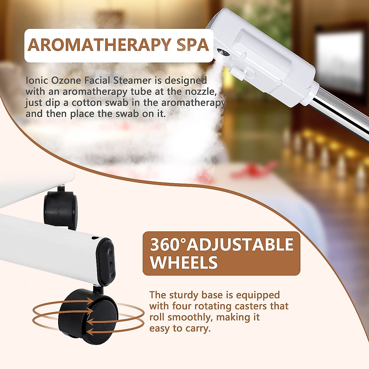 Nova Microdermabrasion Professional Facial Steamer On Wheels Ionic Ozone Facial Steamer with Hot Mist Function Stand Facial Steamer for Personal Home Salon Spa Skin Cleaning