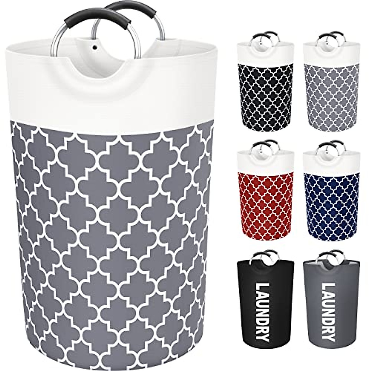 115L Laundry Basket, Laundry Hamper Bag Washing Bin Clothes Bag Collapsible Tall With Handles Waterproof Travel Bathroom College Essentials Storage For College Dorm, Family (Grey)