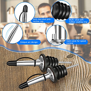 Stainless Steel Liquor Bottle Pourers Vinegar Tapered Spout Speed Pourer with Sealed Rubber Dust Caps for Wine, Cocktail and Whisky, Oil (12 Pack Silvery)